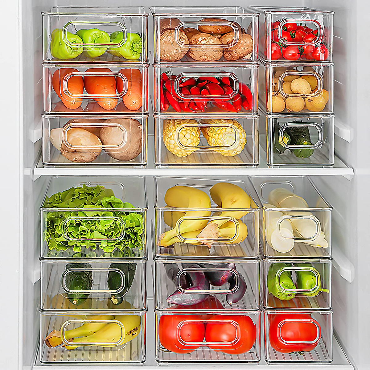 Kingrol 8 Pack Plastic Storage Bins for Freezer, Pantry, Countertop, Cabinet Organization, Stackable Food Storage Organizer with Handles, BPA Free, 10 x 6 x 3 Inch, 10 x 4 x 3 Inch