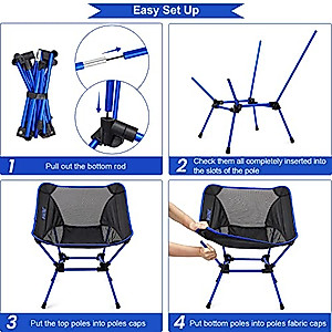 G4Free Camping Chairs, Ultralight Compact Backpacking Folding Chairs Lawn Chairs Heavy Duty 330lbs with Side Pockets Packable for Outdoor Camp Travel Beach Picnic Travel Hiking Navy Blue