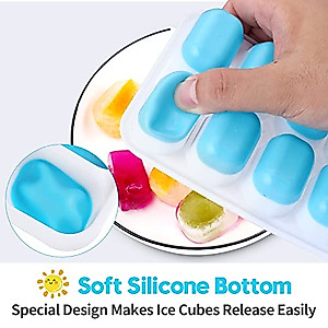 Silicone Ice Cube Tray, 4 Pack Easy-Release & Flexible 14-Ice Cube Trays with Spill-Resistant Removable Lid, Stackable Ice Trays with Covers for Freezer, Cocktail