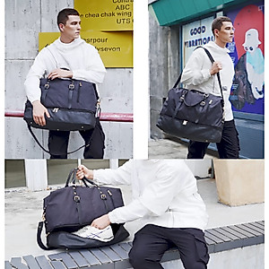 Weekender Overnight Bag Oversized Travel Duffel for Men and Women Carry On Tote Shoe Compartment (Black D)