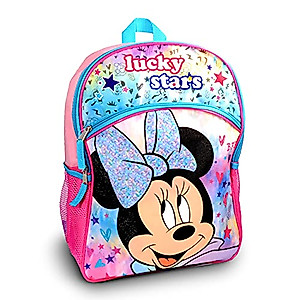 Walt Disney Studio Minnie Mouse Backpack With Lunch Box For Girls, Kids ~ 5 Pc Bundle With 16Inch Minnie School Bag, Lunch Box, Stickers, And More (Minnie Mouse School Supplies)
