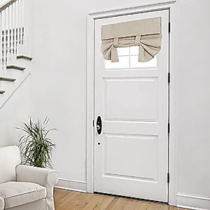 HOMEIDEAS Linen French Door Curtains, Privacy Small Door Window Curtains, 26 X 20 Inch French Door Shades for Front Door, Thermal Insulated Door Window Covering Tie Up Shades, Natural, 1 Panel