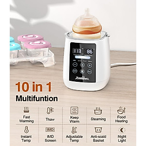 Bottle Warmer, Zooawa Fast Baby Bottle Warmer for Most Bottles, 10-in-1 Baby Milk Warmer with IMD LED Display & Smart Temperature Control, Bottle Warmers for Breastmilk and Formula, White