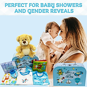 Welcome to The World Baby Boy Suitcase, Baby Layette Set and New Baby Essentials in A Keepsake Suitcase Box, Blue, Medium Baby Boy Gift Set - Nikki’s Gift Baskets
