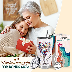 365FURY Gifts For Bonus Mom From Son, Daughter - Best Bonus, Step Ever 20oz Tumbler w/Straw & Keychain Christmas, Birthday, Mothers Day Stepmom, Mother in law, Boyfriend