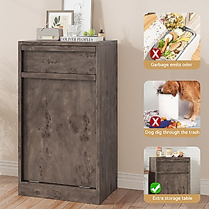 GAOMON Trash Cabinet Tilt Out, Hidden Trash Cabinet 10 Gallon Pet-Proof Trash Bin Holder, Free Standing Garbage Can Cabinet for Kitchen Dining Living Room, Dark Grey