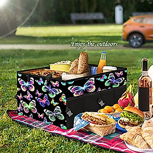 BOLIMAO Car Trunk Organizer Butterflies Black Background Back Seat Large Organizer Cargo Storage with Dividers Collapsible Trunk Cargo Organizer Tote Bag for Groceries SUV Sedan Camper Camping