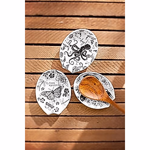 Karma, Boho Spoon Rest, Black and White Ceramic Spoon Rest, Ceramic Spoon Rest for Countertop, Bee