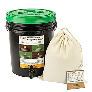 Indoor Bokashi Composting System - Kitchen Compost Buckets with A Spout - Air Tight Gamma Seal Lid - Practical Way to Collect All Your Organic Waste - 5lbs of Kashi Blend