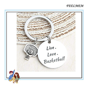 FEELMEM Sports Charms Live Love Basketball Keychain Basketball Hoop Basketball Jewelry Fitness Jewelry Keyring Gift for Players & Coaches (Silver)