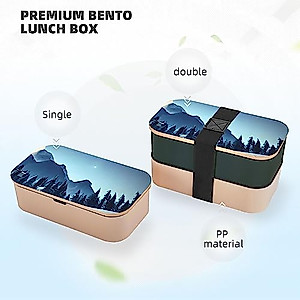 Snowy Forest Adult Lunch Box, Bento Box, With Cutlery Set Of 3, 2 Compartments, Rectangular, Lunch Box For Adults