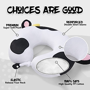 GLCS GLAUCUS Kid Travel Pillow for Car Airplane Soft Kids Neck Pillow for Head Chin Support Cute Animal U Shaped Travel Pillow Portable Essential for Road Trip Traveling White Cow