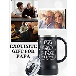 Onebttl Papa Gifts Stainless Steel Beer Stein Tumbler, 24oz Beer Mug with Lid for Father's Day, Christmas - Man Myth Legend