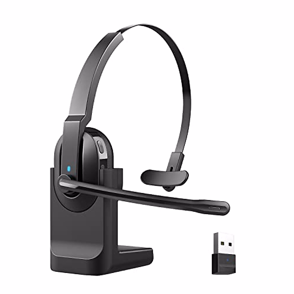 ASIAMENG Bluetooth Headset with Microphone(AI Noise Cancelling) USB Dongle, Trucker Wireless Headset with Mute Key Charging Stand 50H Talk Time Headset for Computer PC Laptop Cell Phones Home Office