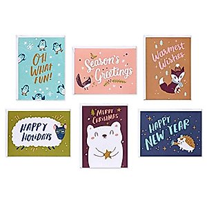 American Greetings Holiday Cards with Envelopes for Christmas, New Years and More, Cute Animals (48-Count)