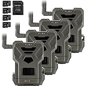 SPYPOINT Flex Dual-Sim Cellular Trail Camera 33MP Photos 1080p Videos with Sound and On-Demand Photo/Video Requests - GPS Enabled with 4 PK Bundles (4 PK Micro Bundle)