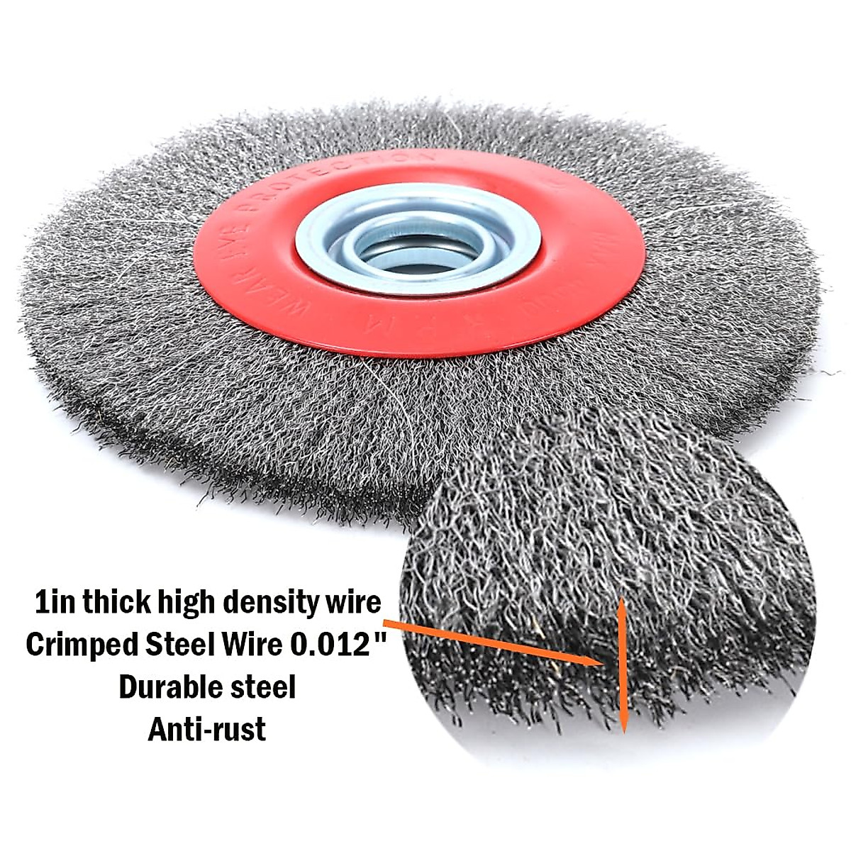 OSFTBVT 8in Bench Wire Wheel Brush for Bench Grinder Coarse Crimped Steel Wire 0.012" with 1/2" 5/8" 3/4" 7/8" 1"(5sets) Spacer Arbors - 2pack