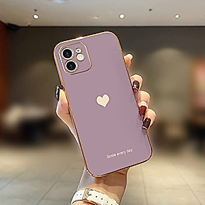 Teageo Compatible with iPhone 11 Case for Girl Women Cute Love-Heart Luxury Bling Plating Soft Back Cover Raised Camera Protection Bumper Silicone Shockproof Phone Case for iPhone 11, Lavender