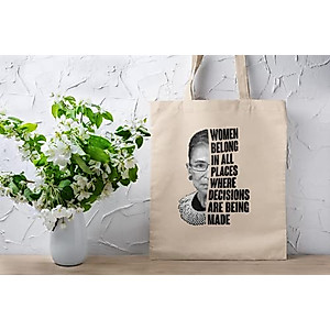 Ruth Bader Ginsburg Women Belong Quote Feminist Natural 15x15 inches Large Canvas Tote Bag Women