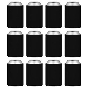 TahoeBay 12 Neoprene Can Sleeves for Standard 12 Ounce Cans Blank Beer Coolers (Black, 12)