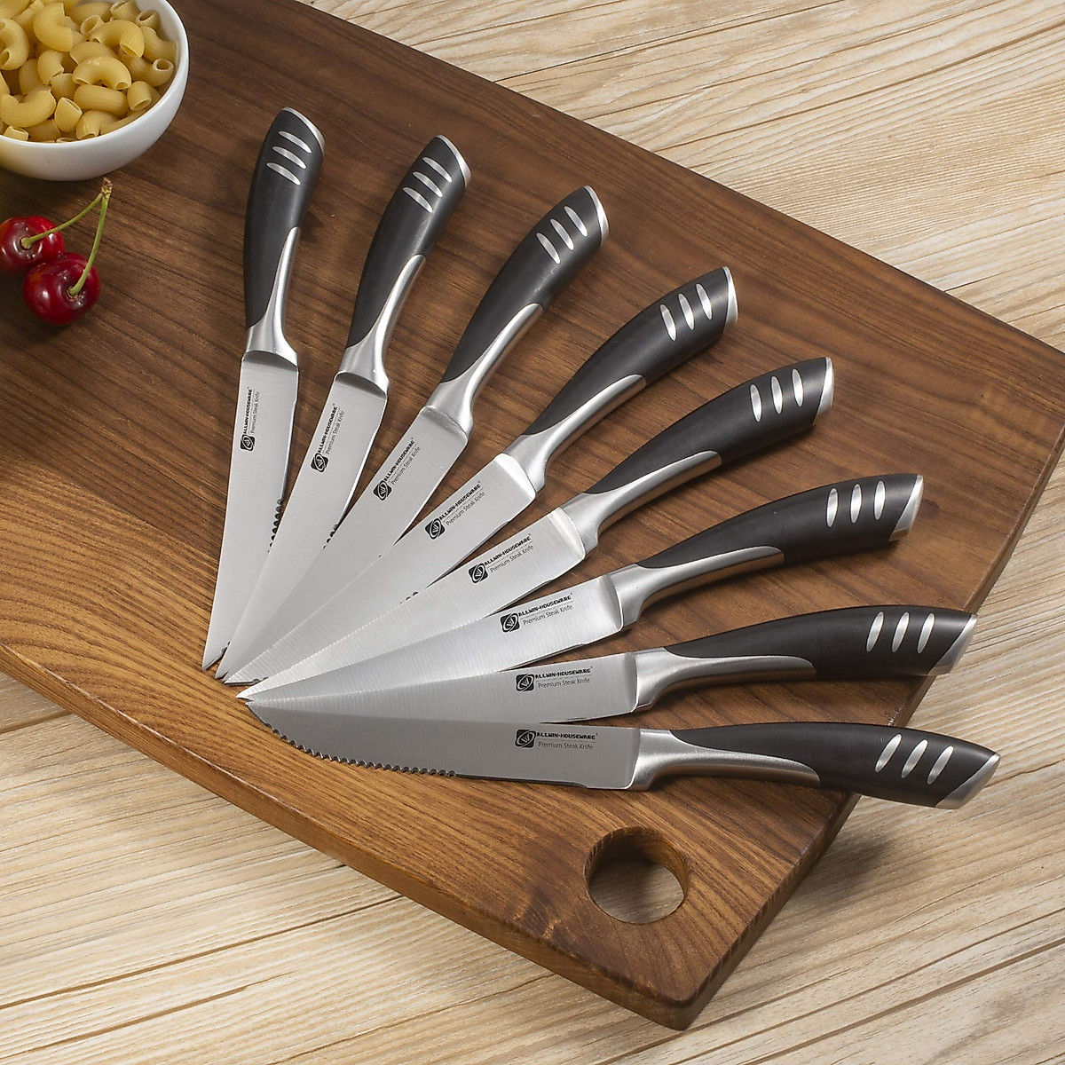 ALLWIN-HOUSEWARE W Premium 8-Piece German High Carbon Stainless Steel Steak Knife Set, Double Forged Full Tang Kitchen Dinner Steak Knives