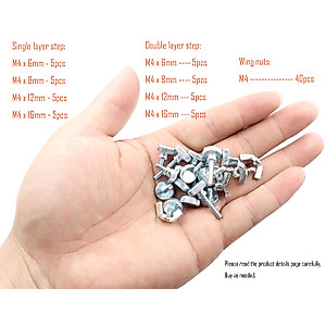 LBY 80pcs Knurled Hand Screw, M4 Flat Knurled Head Fully Threaded Thumb Screws and Wing Nuts 9 Sizes Assortment Kit, Carbon Steel Galvanize