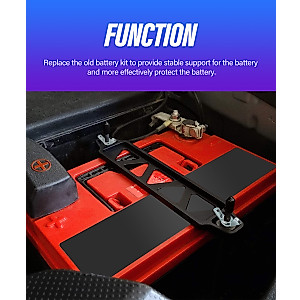 AOCISKA Battery Hold Down Bracket, Universal Crossbar Car Battery Holder Kit with 10in J Bolts,Car Battery Lock Down Sets,Aluminum Alloy Battery Tie Down Mount Bracket,Hold Lock Accessories (Black)