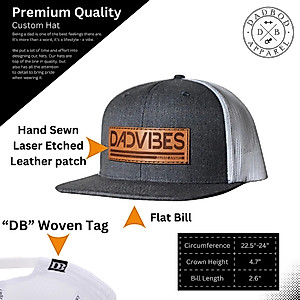 DadBod Apparel DB DadVibes Dad Hat (Charcoal/White) Snapback Baseball Cap Mens Leather Patch Happy Trucker Hats for Girl Dads