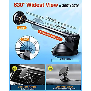 VANMASS Magnetic Car Phone Holder, [Super Strong Magets & Ultra Stable] Suction Cup Phone Holder Aluminium Alloy Structure, Handsfree Dashboard Window Car Mount Compatible with All Phones