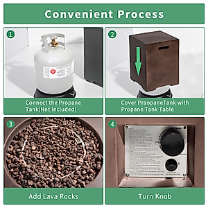 Koncemel Outdoor Propane Fire Pit Table, 42 inch 50,000 BTU Round Gas Fire Table, Cast Concrete Design w Lava Rocks,Waterproof Cover, Ideal Patio Furniture