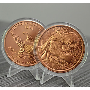 Roaring Tyrannosaurus Rex Prehistoric Dinosaur - 1 oz .999 Pure Copper Round Collecticble 39mm Challenge Coin in Capsule - COA by Heavenly Metals