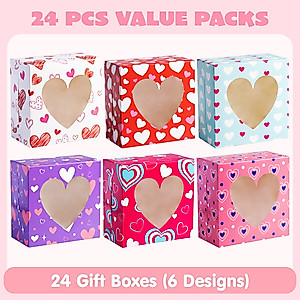 JOYIN 24pcs Valentine’s Day Bakery Treat Boxes Valentines Cup Cake Cookie Cardboard Boxes with with Heart PVC Window for Holiday Pastries,Wedding,Doughnut, Cookie, Cupcakes, Brownies, Truffles Gift Giving