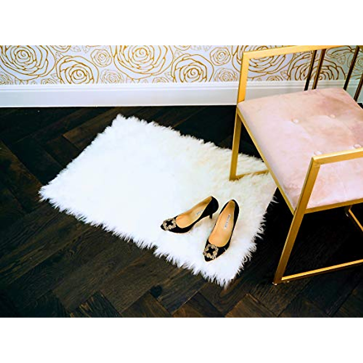 Imitated Sheepskin Faux Fur Rug Carpet Washable Mat for Bedroom, Living Room or Bathroom (2x3 Ft Rectangular)