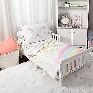 Expressions Toddler Bedding Set, Rainbow (2 Piece Set, Fits Standard Infant Mattress) Includes Microfiber Reversible Comforter and Pillowcase for Kids