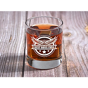 Best Boss Ever Whiskey Glass Stones Gifts for Boss, Funny Men's Christmas Birthday Day Gifts for Boss Supervisor Office Administrator Mentor Manager Coach Friends, Bourbon Scotch Glass Gift Set