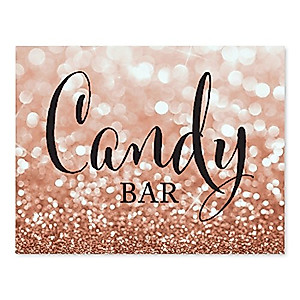 Andaz Press Wedding Party Signs, Glitzy Rose Gold Glitter, 8.5x11-inch, Candy Bar Reception Dessert Table Sign, 1-Pack, Bokeh Colored Party Supplies