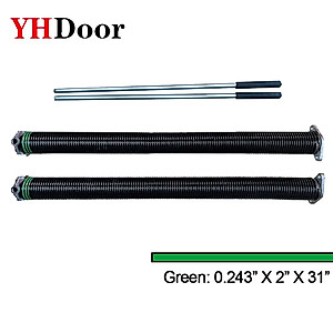 Pair of 2" Garage Door Torsion Springs with Non-Slip Winding Bars, Quality Precision Electrophoresis Black Coated, Minium Life 18,000 Cycles (.243" x 2" x 31")