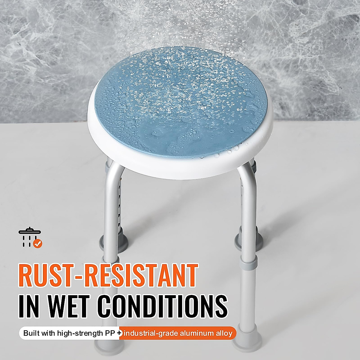 VEVOR Shower Chair for Inside Shower, 360 Degree Swivel Shower Seat, Adjustable Height Shower Stool, Non-Slip Bench Bathtub Seat Stool for Elderly Disabled Adults Handicap, 300 lbs Capacity