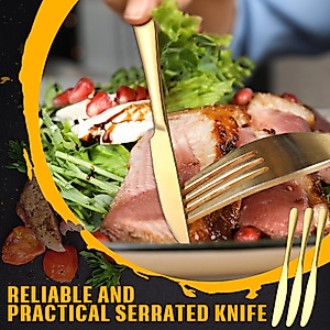 Gisafai 64 Pcs 9 Inch Gold Steak Knives Set Golden Serrated Knife Stainless Steel Steak Knife Butter Knife Dinner Knives for Kitchen Wedding Party Restaurant, Dishwasher Safe and Easy to Clean