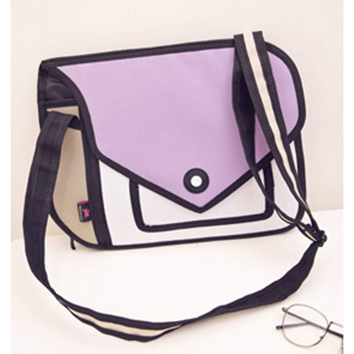 Xugq66 3D Style 2D Drawing Cartoon Handbag Shoulder Canvas Messenger Bag (Purple)
