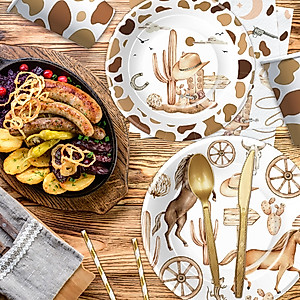 APOWBLS Western Cowboy Party Decorations Dinnerware - Wild West Party Supplies, Paper Plate, Cup, Napkin, Fork, Western Cowboy Rodeo Theme Birthday Baby Shower Decorations Tableware | Serve 24 Guests