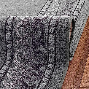 Antep Rugs Alfombras Bordered Modern 8x10 Non-Slip (Non-Skid) Low Pile Rubber Backing Indoor Area Rug (Gray, 7'10" x 10')