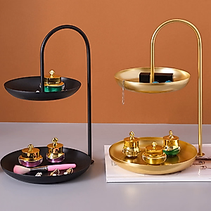 GSWPIP 2 Tier Multi Function Tray, Pantry Organization and Storage, Iron Organizer Fruit Serving Tray for Kitchen for Coffee Table Party(Gold)