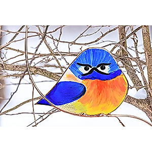Lolitarcrafts Grumpy Owl Stained Glass Suncatcher Bluebird Stained Glass Window Hangings Glass Painting Bird Hanging