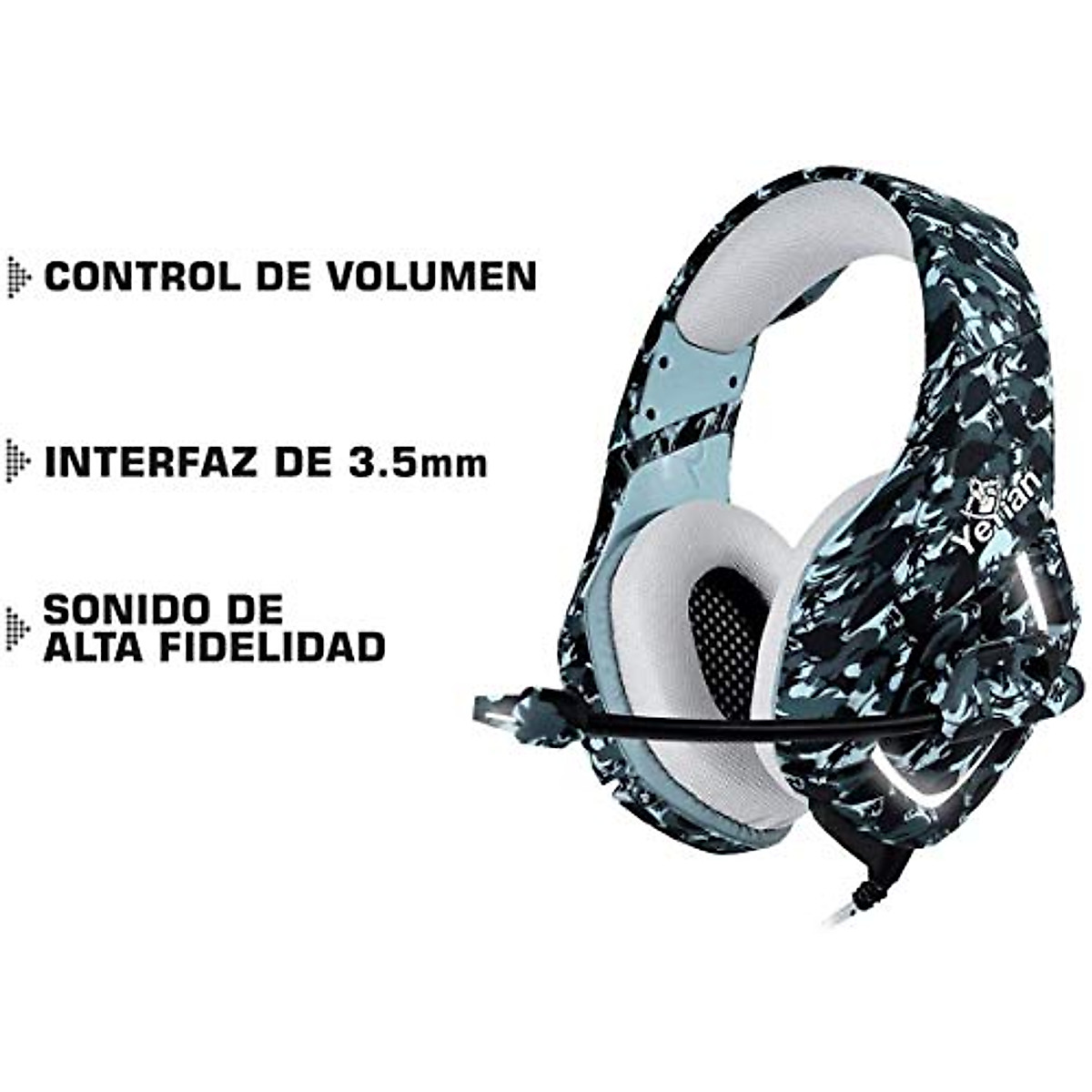 YEYIAN Force Stereo Gaming Headset Mic, Noise Cancelling Over Ear Microphone Headphones, Bass Surround, Soft Earmuffs, Compatible with PS4 Xbox One PS5 Nintendo Controller PC Laptop Games, Winter Camo