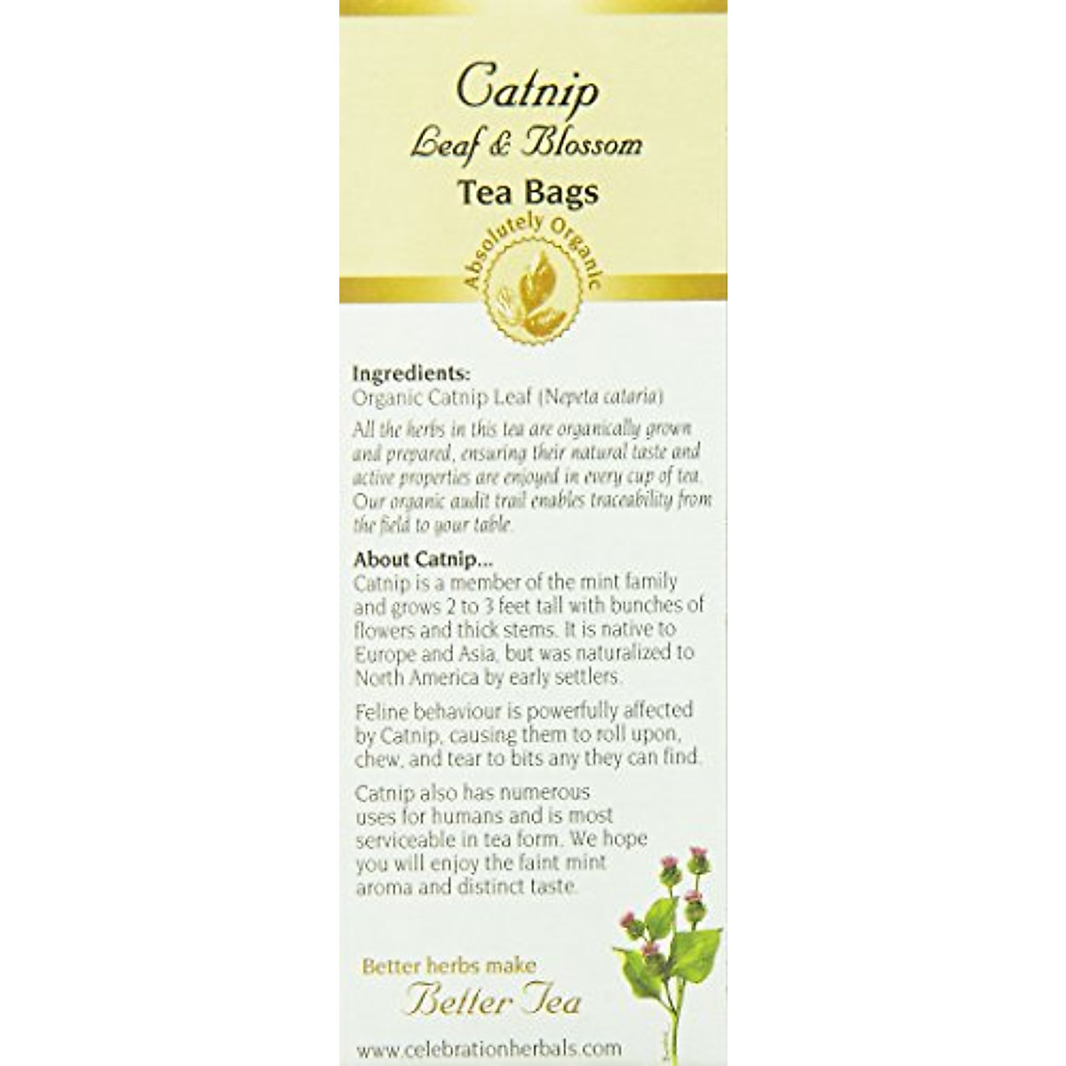Celebration Herbals Teabags Herbal Catnip Leaf and Blossom Organic -- 24 Herbal Tea Bags