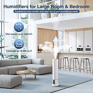 9L Large Humidifiers for Bedroom - Cool Mist Humidifier with 3 Mist Speeds, Remote Control, Top Fill Design, 360° Nozzle, 24H Timer | Whisper-Quiet Tower Design for Baby, Home, Adults, Plants