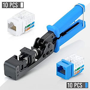 GTZ Bundle – 2 Items: Speed Termination Tool with 20 Pack of RJ45 Keystone Jacks + 200 Pack of Cat6 Pass Through Connectors