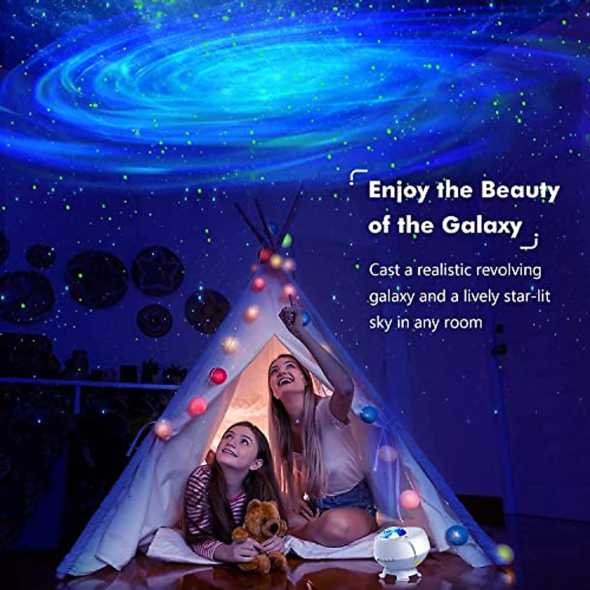RHM Galaxy Projector 2.0 Galaxy Star Projector Night Light with Remote Control & Bluetooth Music Speaker for Kids Teen Adults Gift, for Bedroom, Ceiling, Party, Room Decor - Black