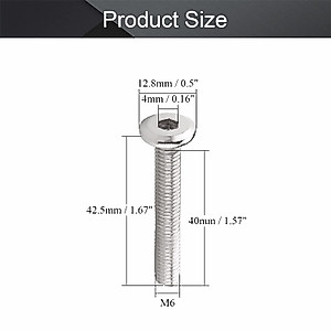 MroMax 20Pcs M6 x 40mm Flat Head Hex Socket Cap Screws Bolts, Nickel Plated Carbon Steel Fully Threaded Furniture Screws for Assemble Cabinets, Baby Beds, Tables and Chairs